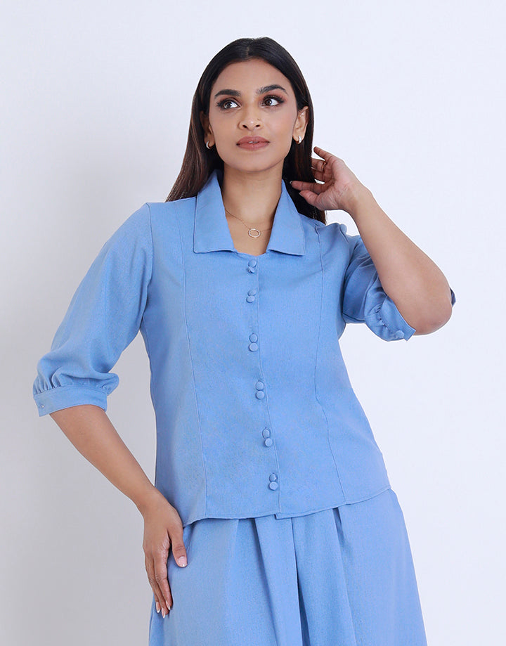 Collared Blouse with Covered Buttons – Spring & Summer