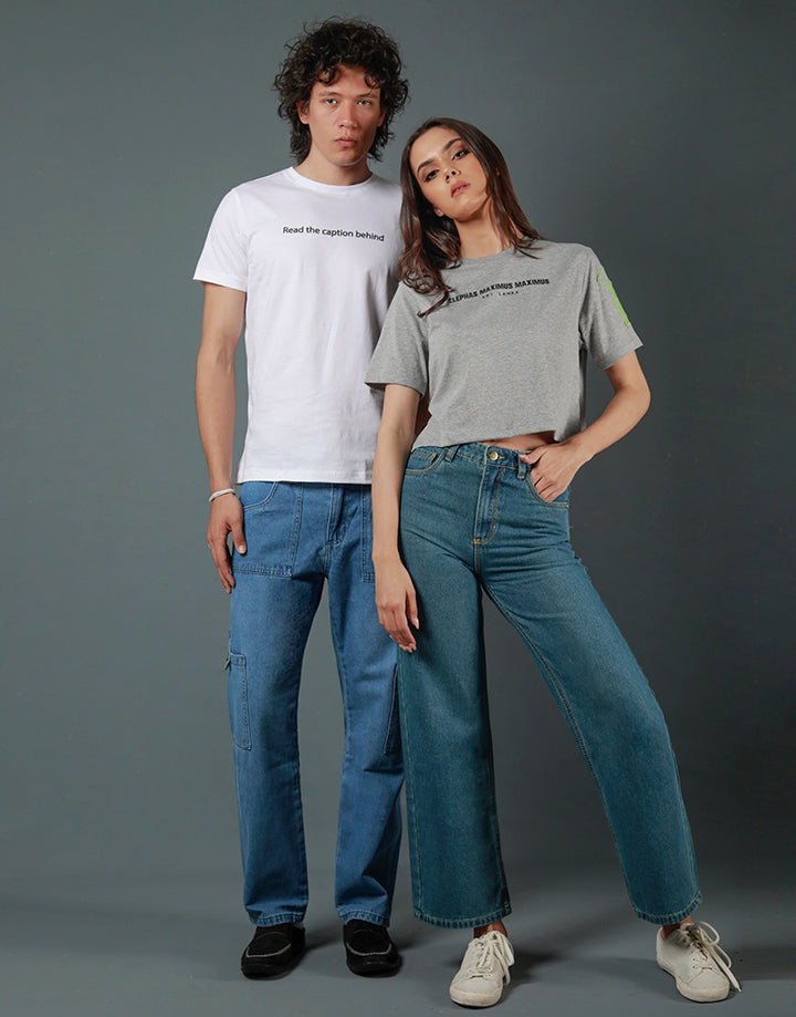 Crew Neck Elephant Side Sleeve Print Crop T-Shirt – Spring & Summer