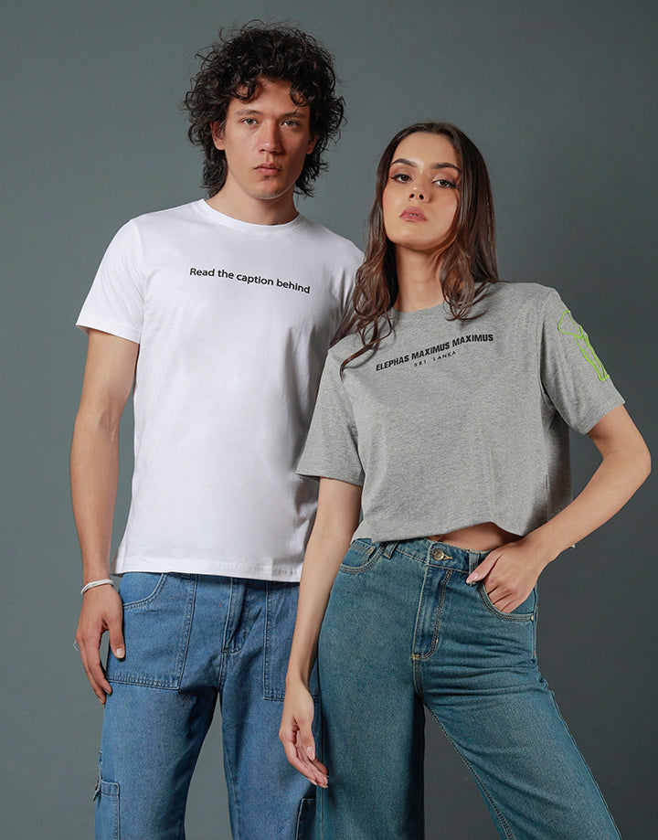 Crew Neck Elephant Side Sleeve Print Crop T-Shirt – Spring & Summer