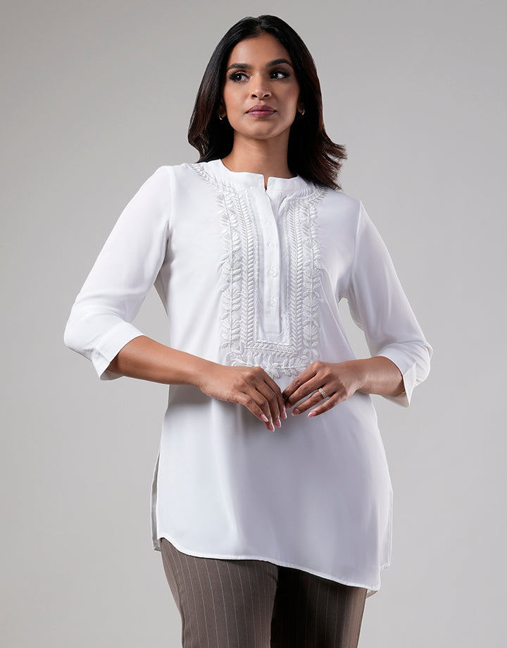 Chinese Collar Embroidered Kurta – Spring & Summer