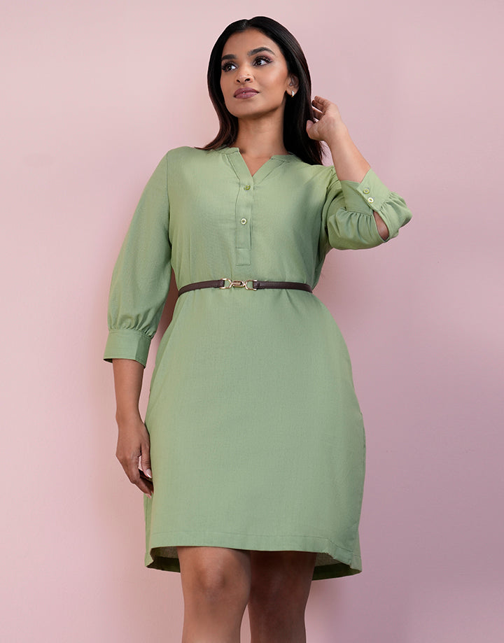 Half Placket Dress with Puff Sleeve – Spring & Summer