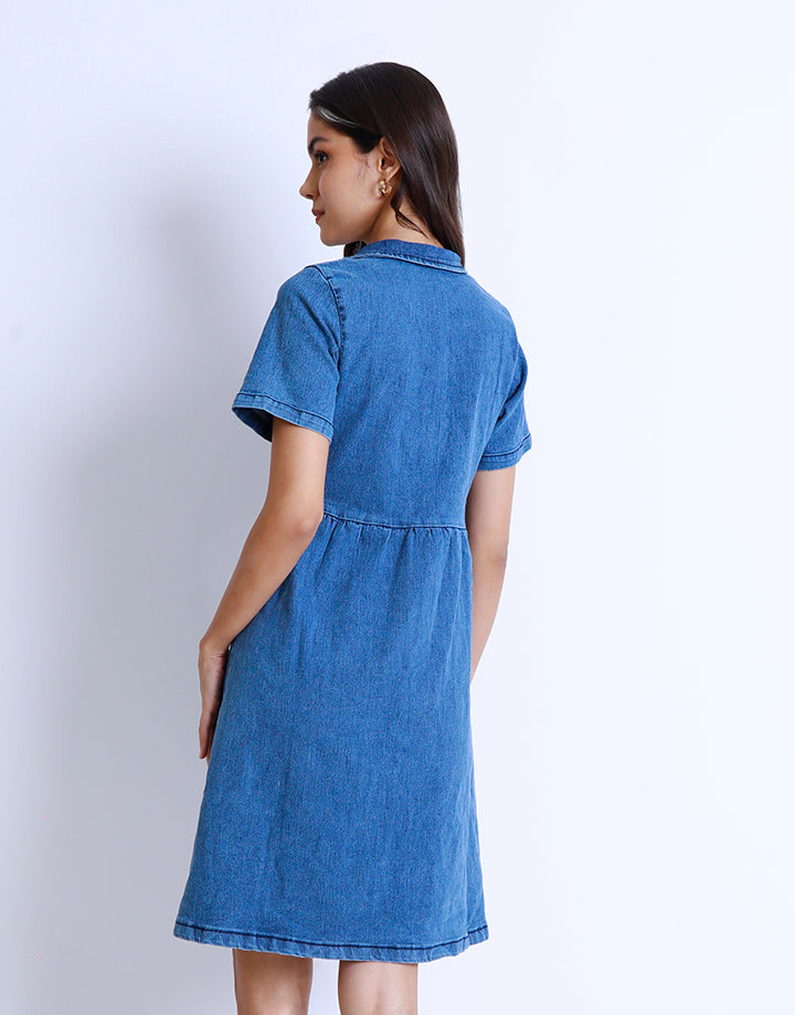 Collared Short Sleeve Denim Dress – Spring & Summer