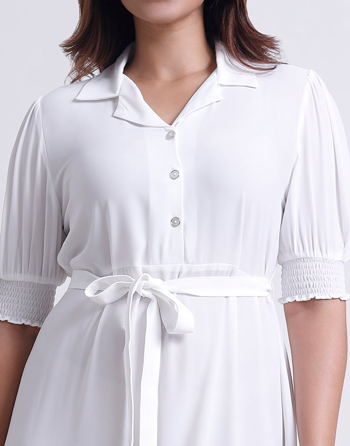 White Cuban Collar Tiered Dress – Spring & Summer