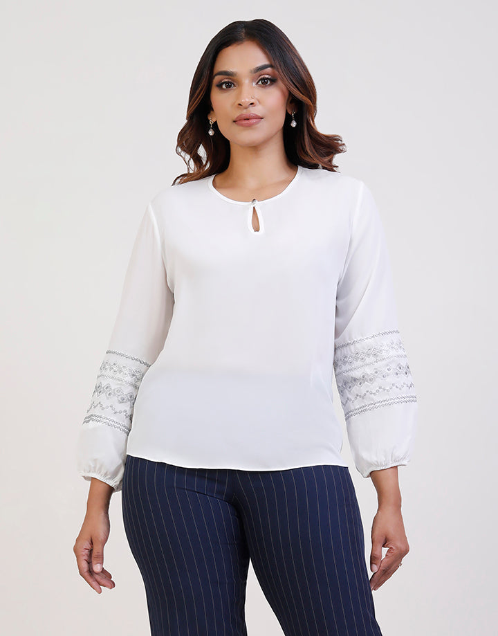 3/4 Embroidery Sleeve with Keyhole Top – Spring & Summer
