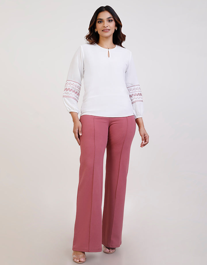 3/4 Embroidery Sleeve with Keyhole Top – Spring & Summer