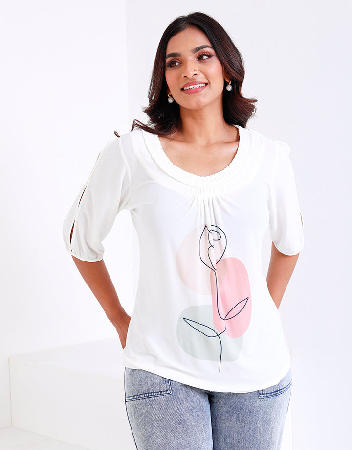 Split Sleeves Top with Sublimation Print – Spring & Summer