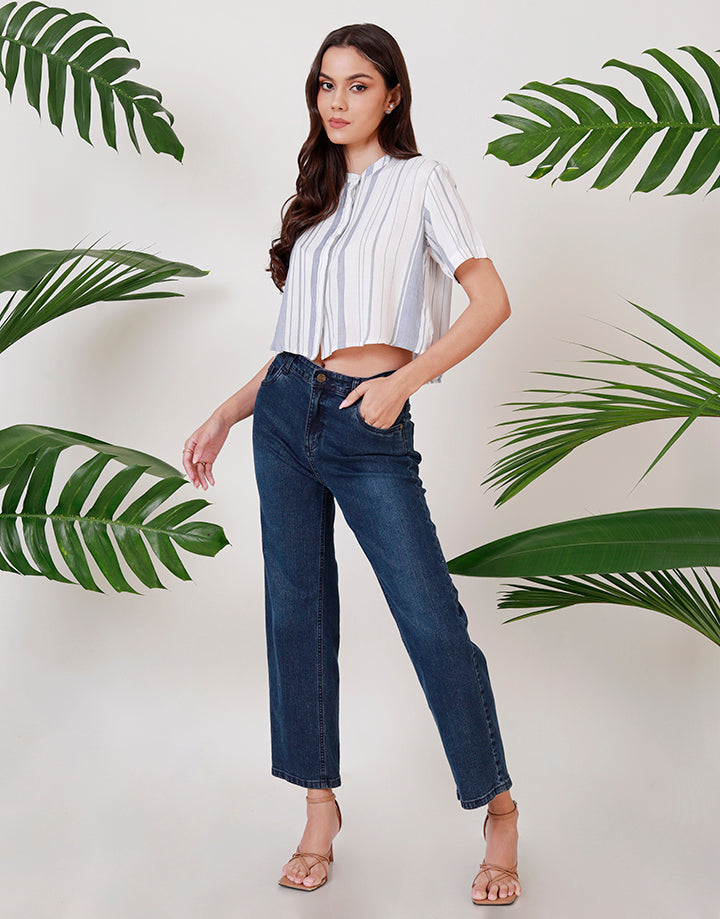 Striped Button Down Cropped Shirt – Spring & Summer