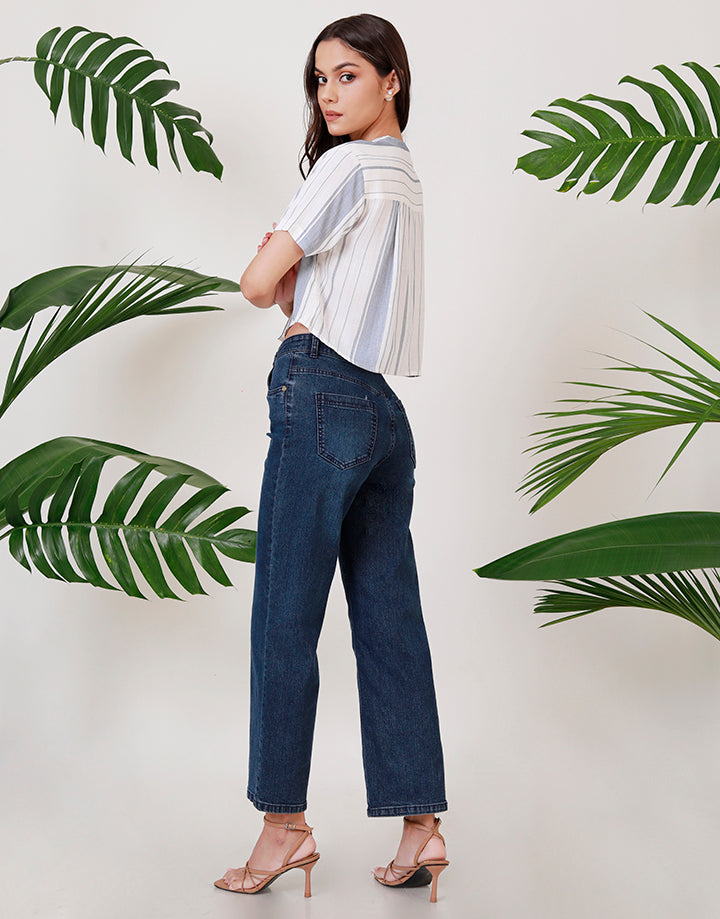 Striped Button Down Cropped Shirt – Spring & Summer