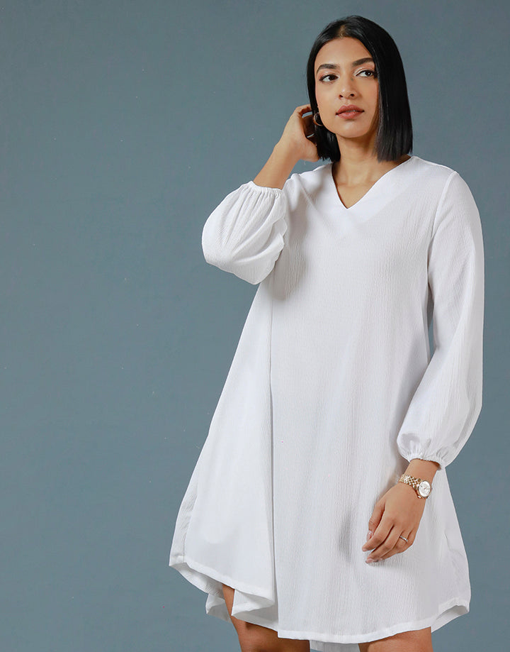 V-Neck Dress with Elastic Gathered Sleeves – Spring & Summer